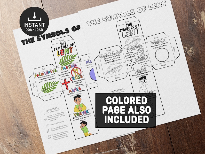 Lent Symbols Coloring Cube, Lent Activity for Kids, Ash Wednesday Bible ...