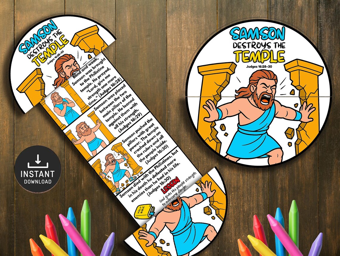 Samson Destroys the Temple Folding Surprise Bible Story Craft, Kids ...