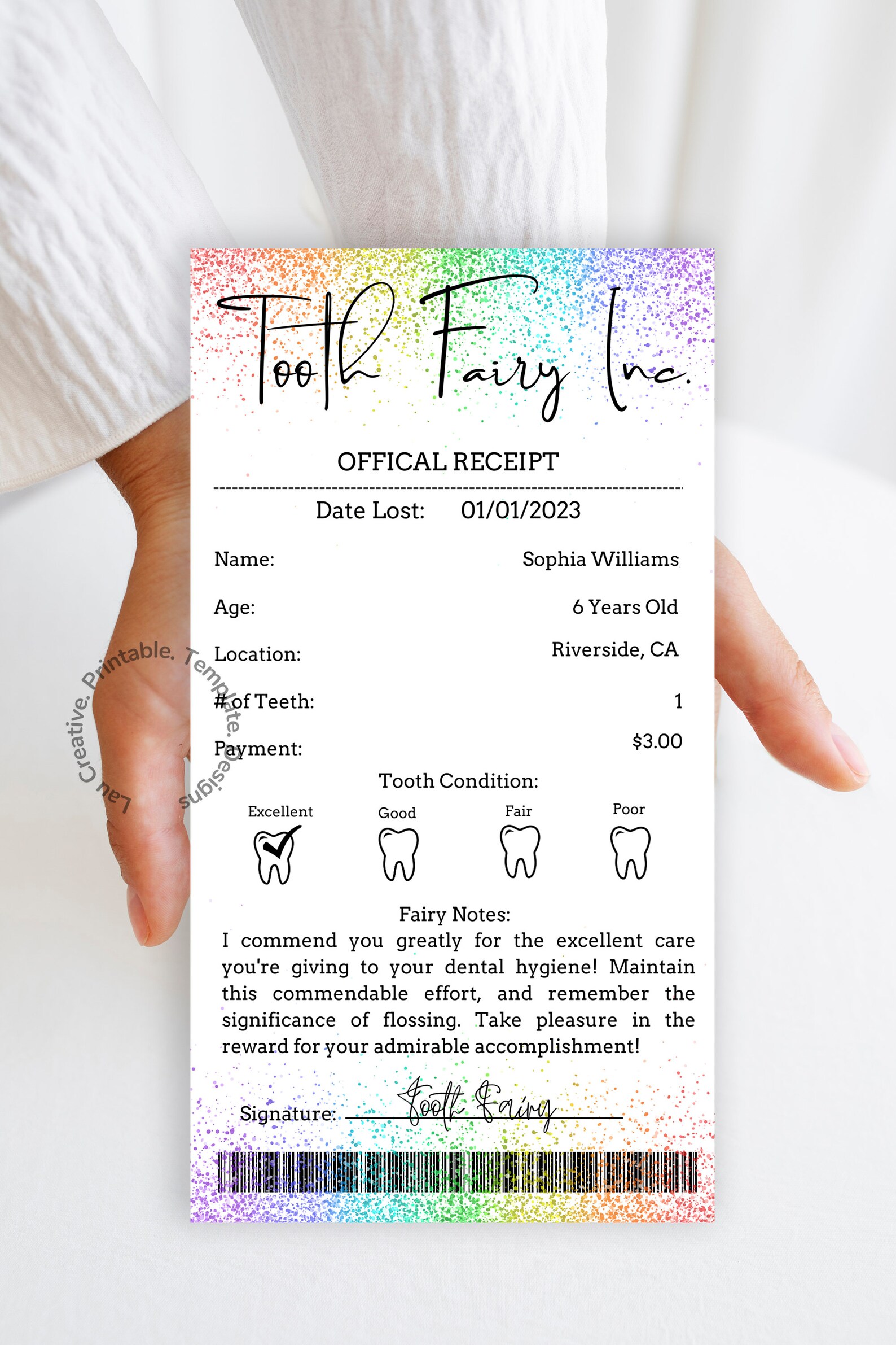 Editable Tooth Fairy Receipt Printable Certificate First Tooth Lost ...