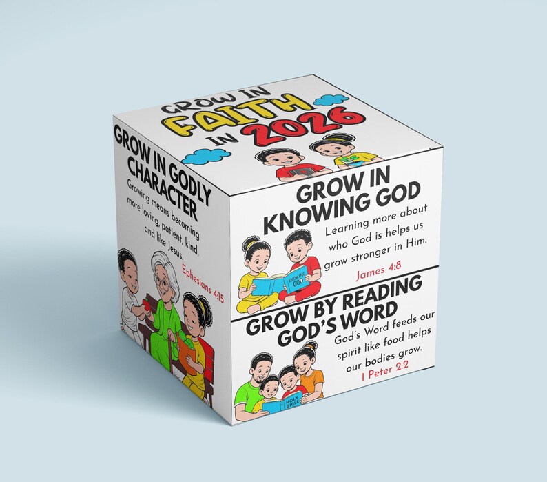 Grow in Faith in 2026 Coloring Cube, New Year Craft, Kids Bible Lesson ...