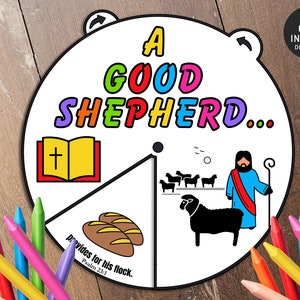 Good Shepherd Coloring Wheel, Bible Activity, Kids Bible Lesson, Memory ...