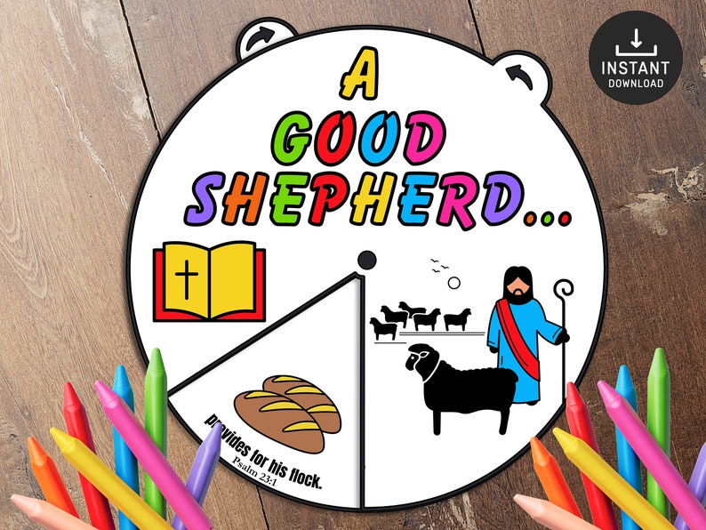 Good Shepherd Coloring Wheel, Bible Activity, Kids Bible Lesson, Memory ...