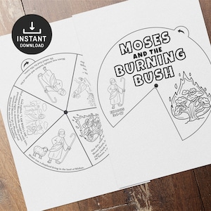 Moses and the Burning Bush Coloring Wheel, Printable Bible Activity ...