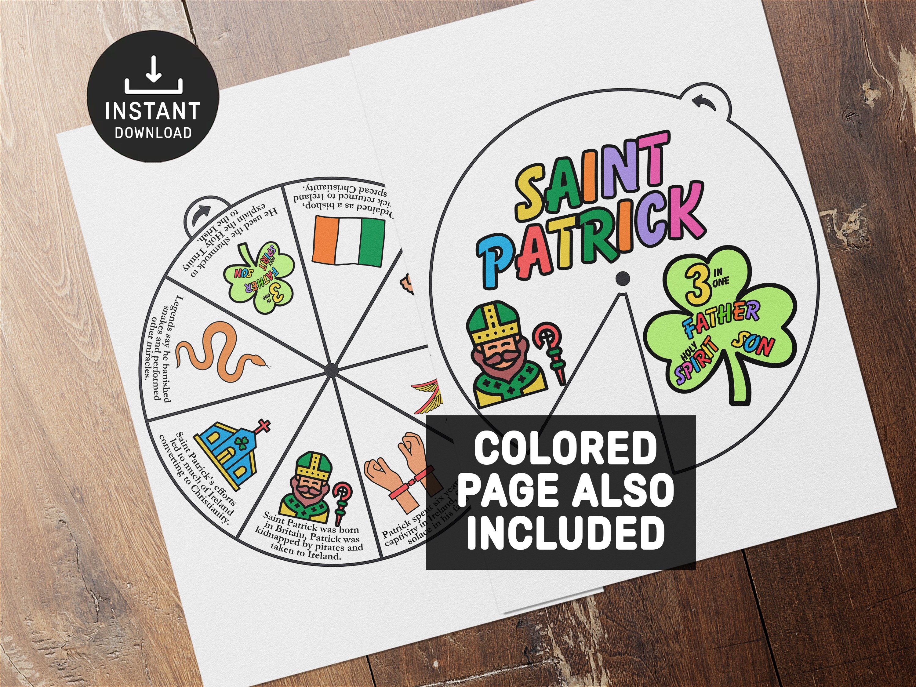 St Patricks Coloring Wheel, Shamrock Bible Activity, Printable Kids ...