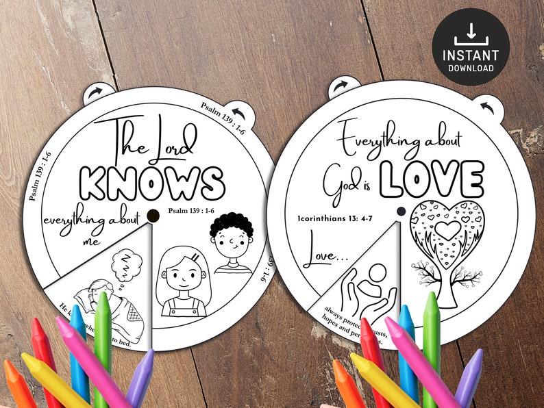 Coloring Wheel, Printable Bible Activity, Watercolor, Kids Bible Lesson ...