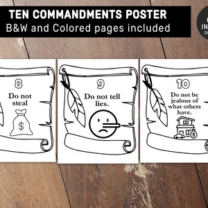 Ten Commandments Flash Card, Printable Bible Activity, Watercolor, Kids ...