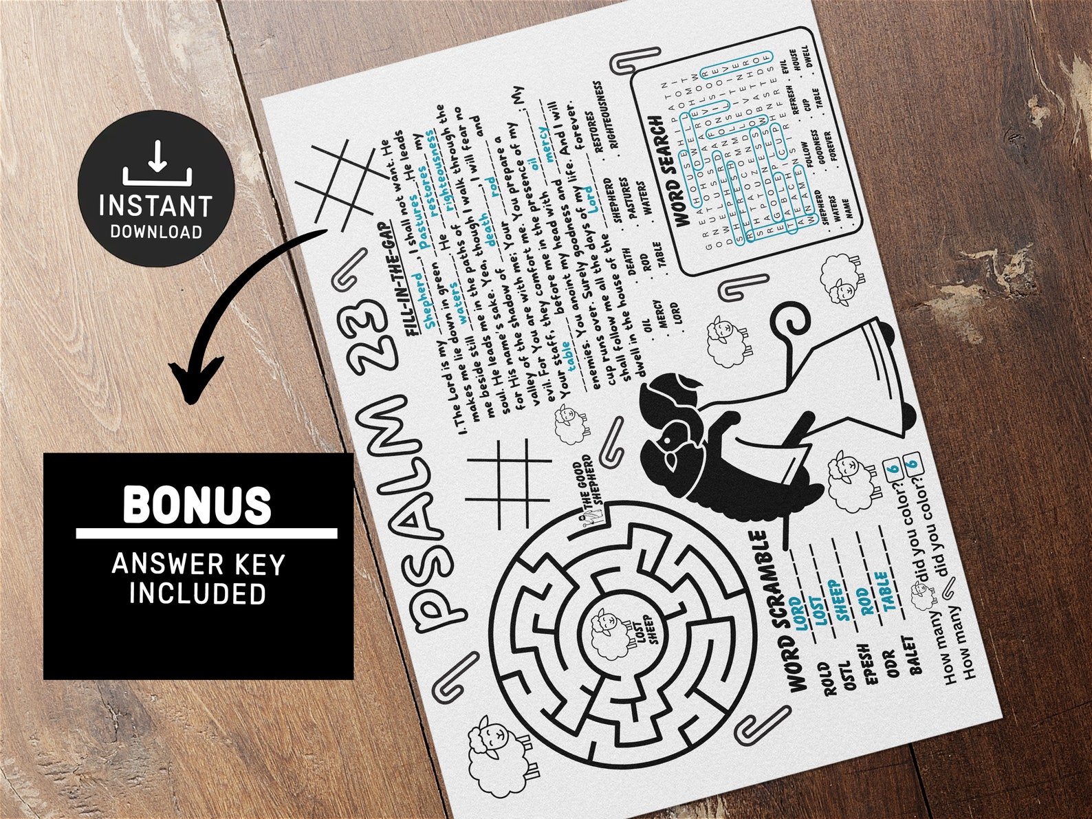 Psalm 23, Bible Activities for Kids, Church Kids Activity, Sunday ...