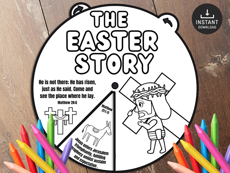 Easter Bible Story Coloring Wheel, Easter Sunday School Craft, Holy ...
