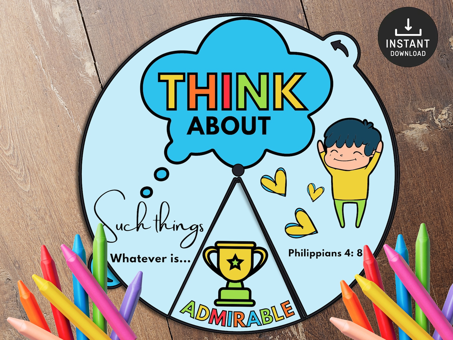 Think About Such Things Philippians 4:8 Coloring Wheel, Printable Bible ...