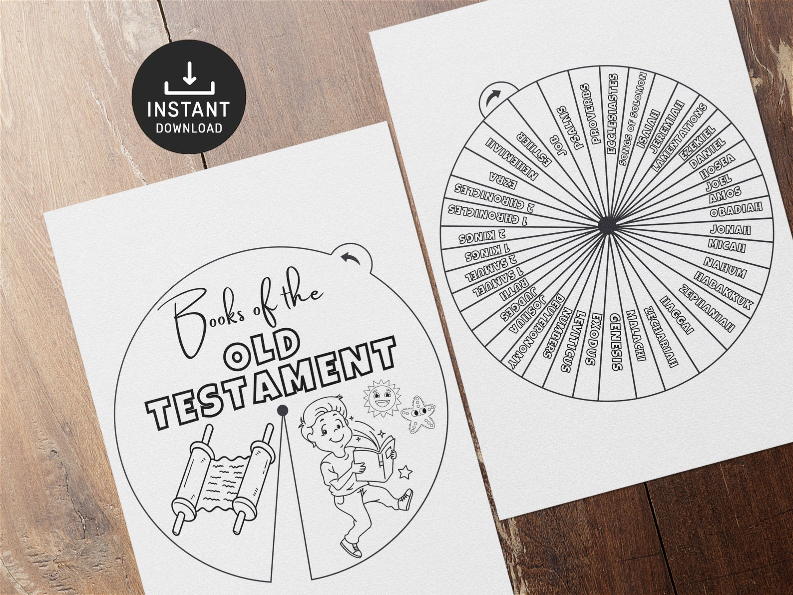 Books of the Bible, Old & New Testament Coloring Wheel, Printable Bible ...
