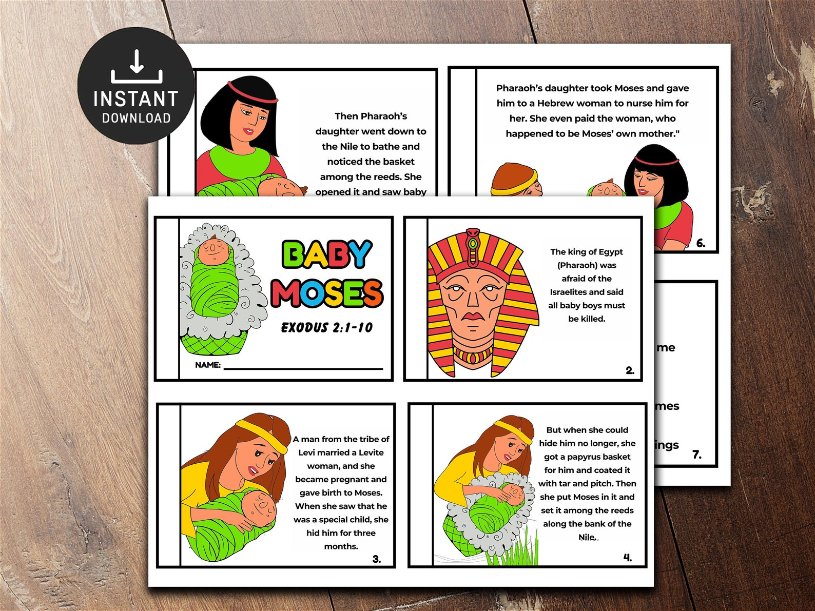 Moses Mini Book, Printable Bible Activity, Watercolor, Kids Bible ...