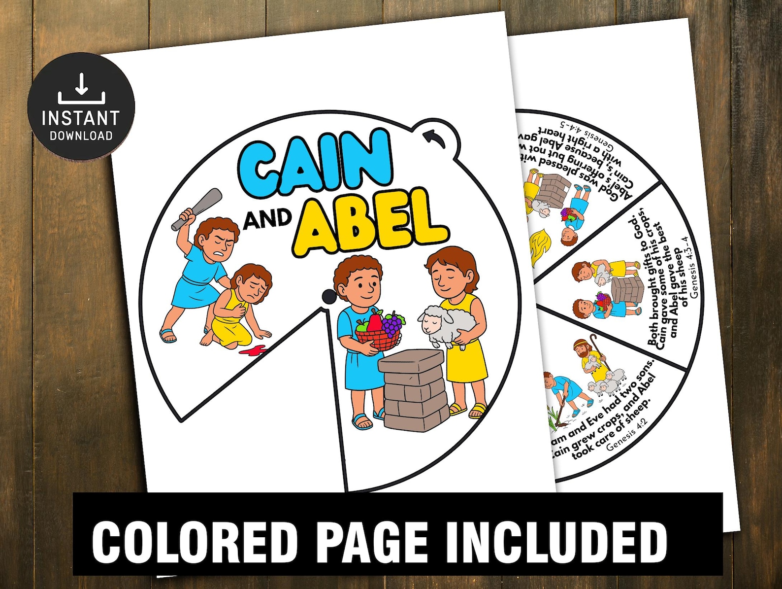 Cain and Abel Coloring Wheel, Bible Lesson Kids, Bible Lesson, Memory ...