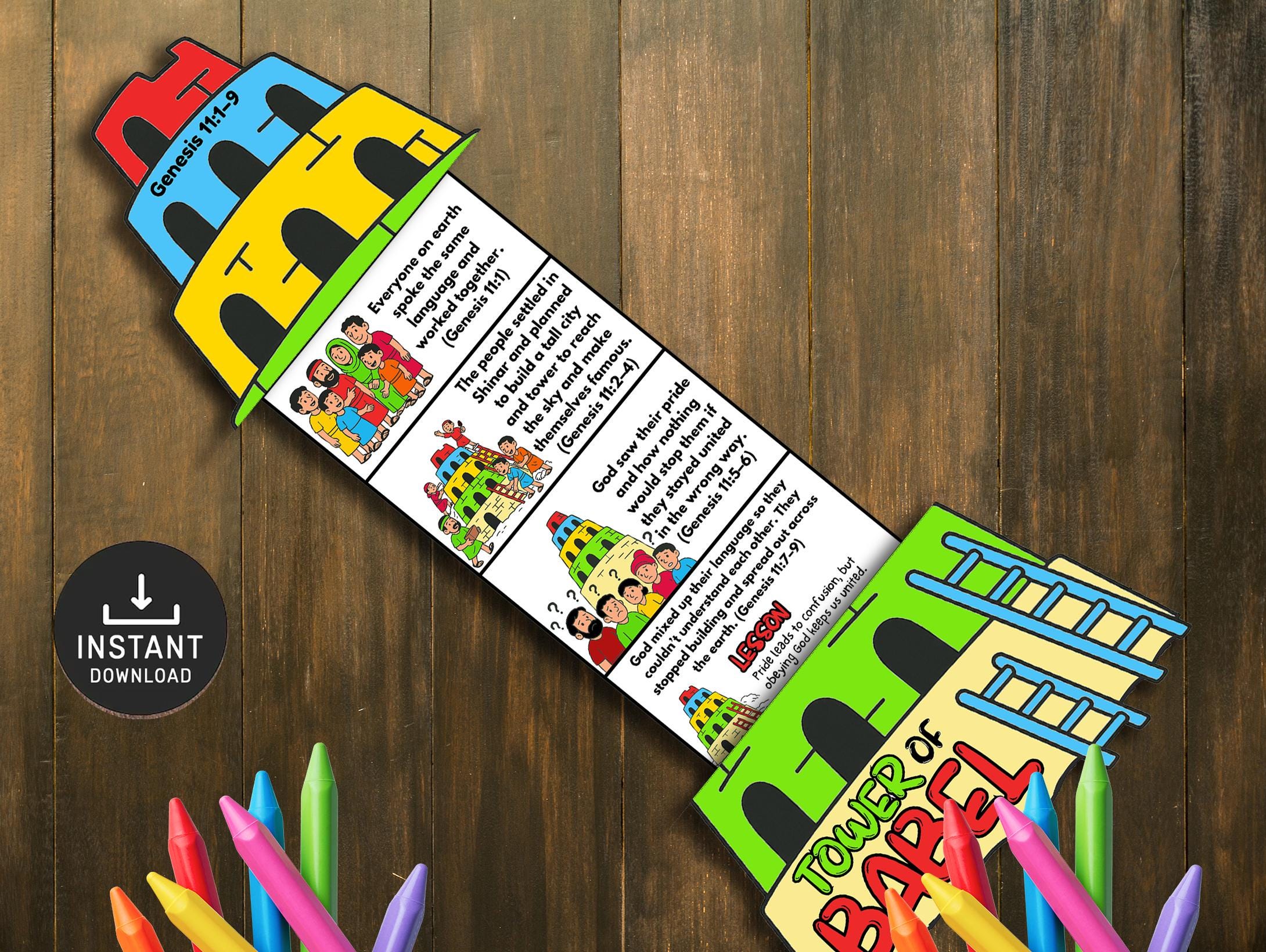 Tower of Babel Folding Surprise Bible Story Craft, Memory Game, Sunday ...