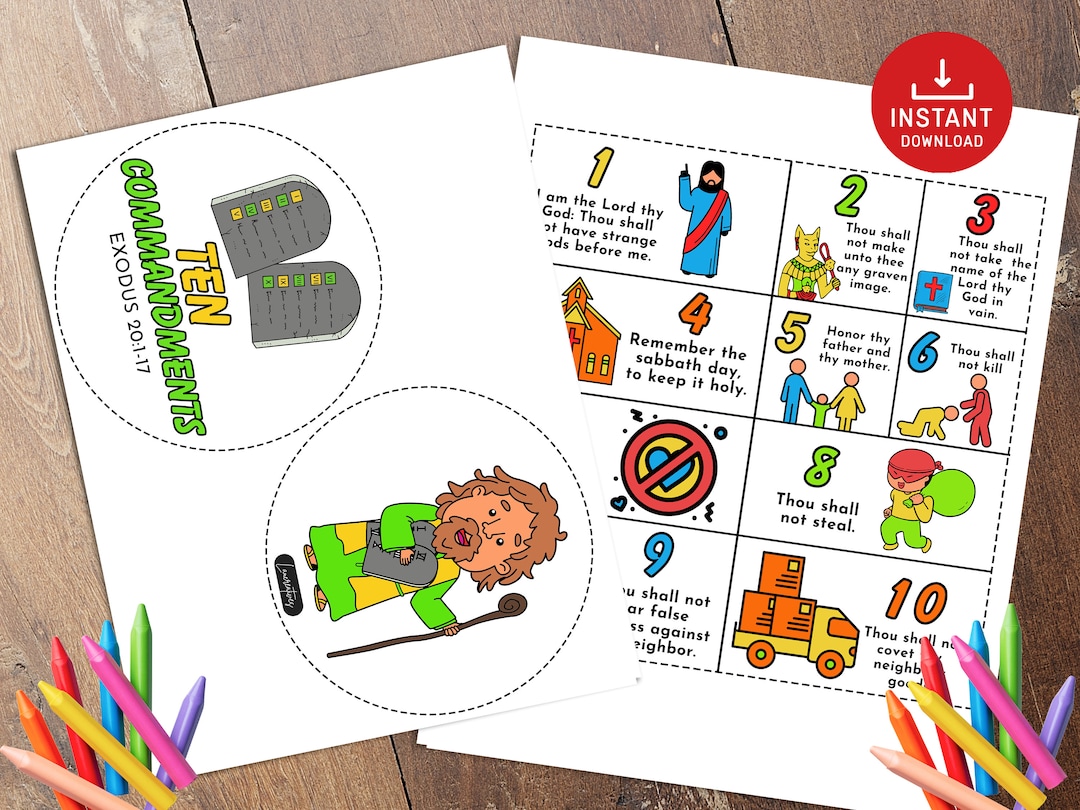Ten Commandments Bible Story Activity, Sunday School Craft, Printable ...