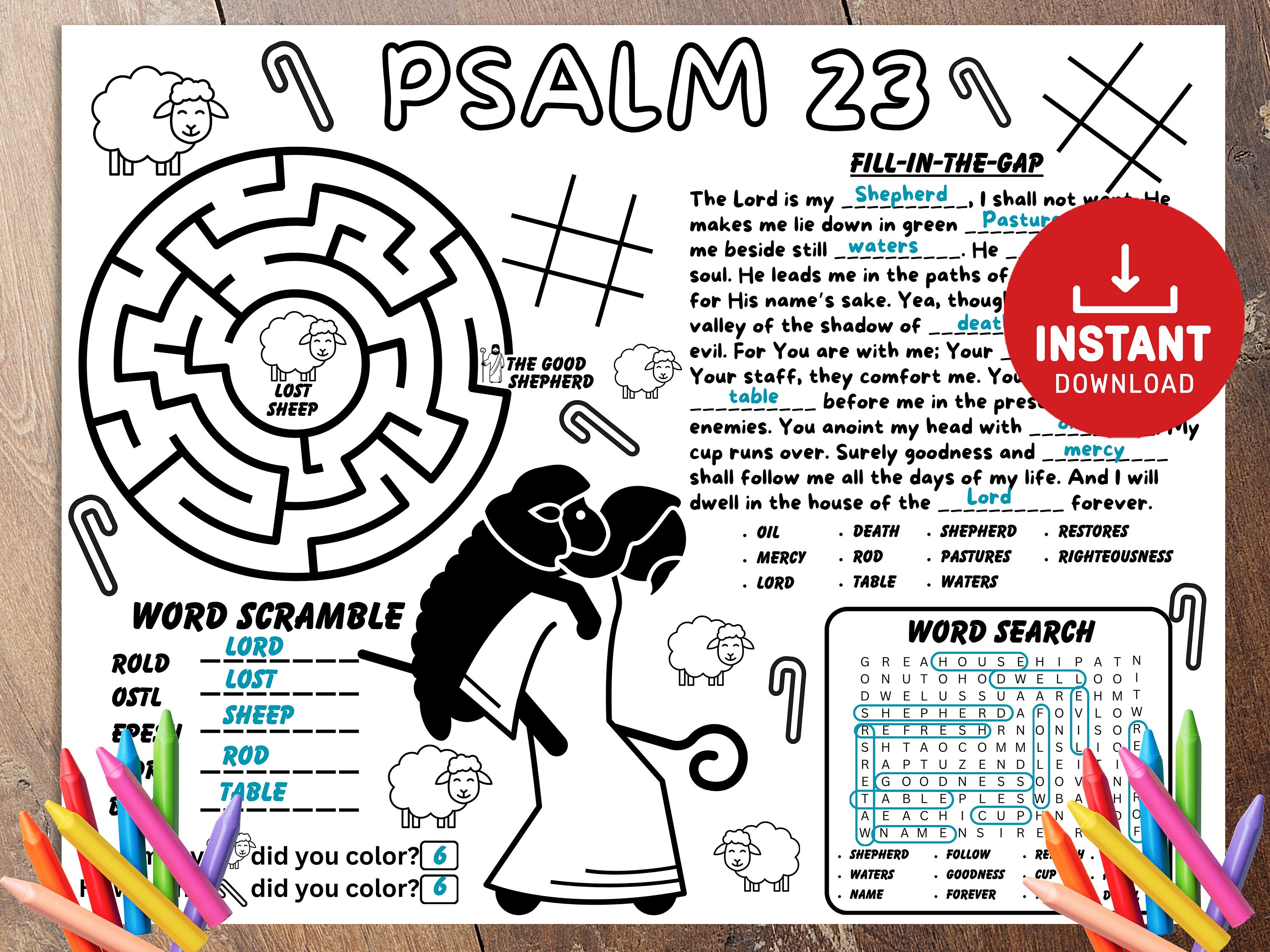 Psalm 23, Bible Activities for Kids, Church Kids Activity, Sunday ...