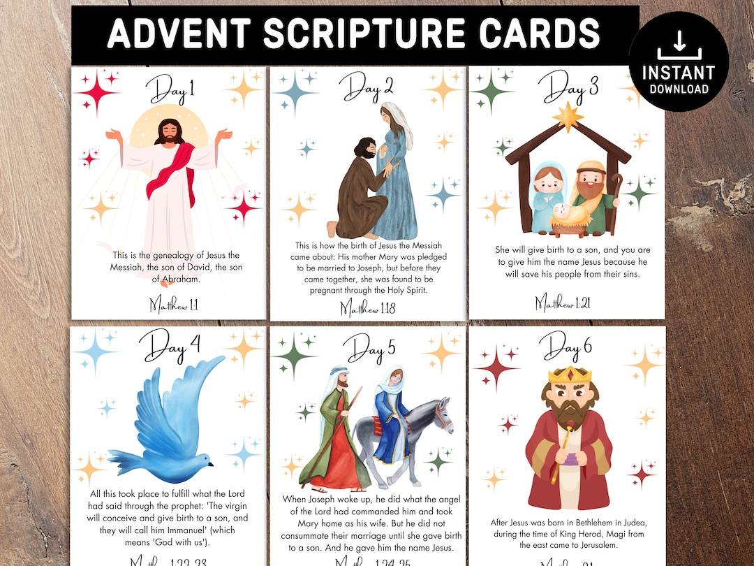 Advent Scripture Cards, Advent Calendar, Watercolor, Floral, Nativity ...
