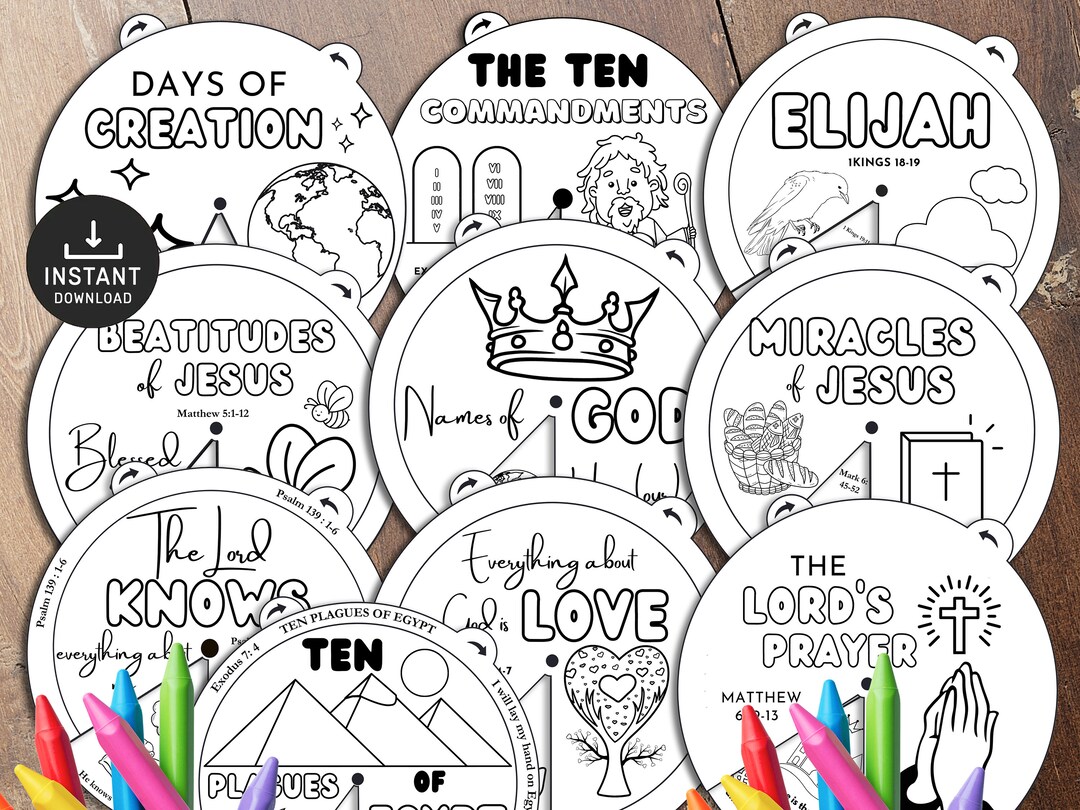 Coloring Wheel, Printable Bible Activity, Watercolor, Kids Bible Lesson ...