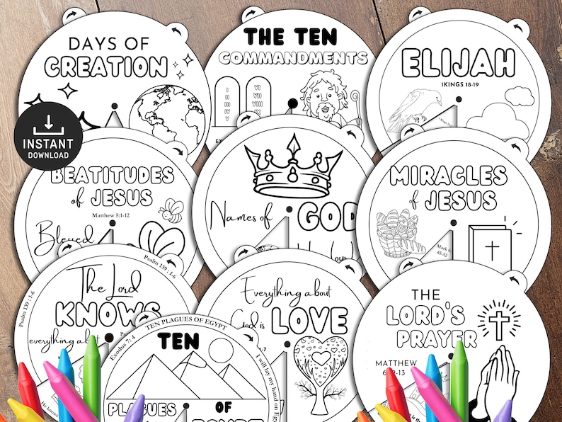 Coloring Wheel, Printable Bible Activity, Watercolor, Kids Bible Lesson ...