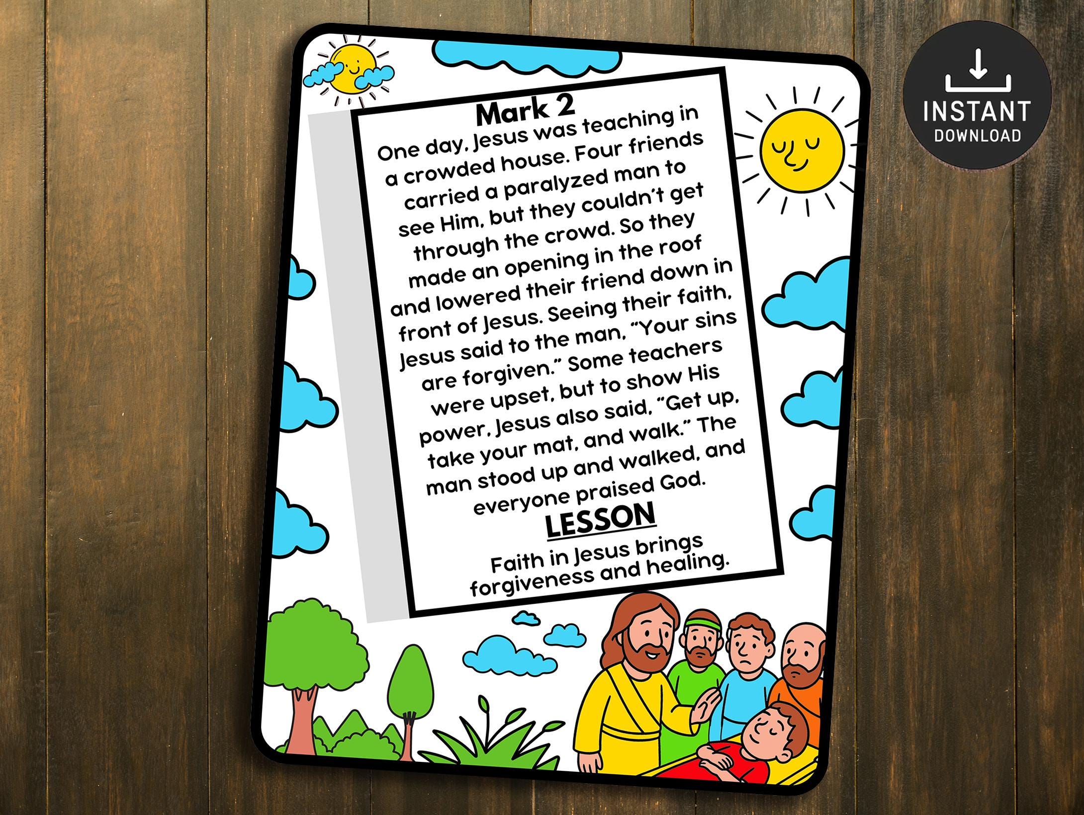 Jesus Heals Paralyzed Man Mini Book, Kids Bible Craft (digital Download ...