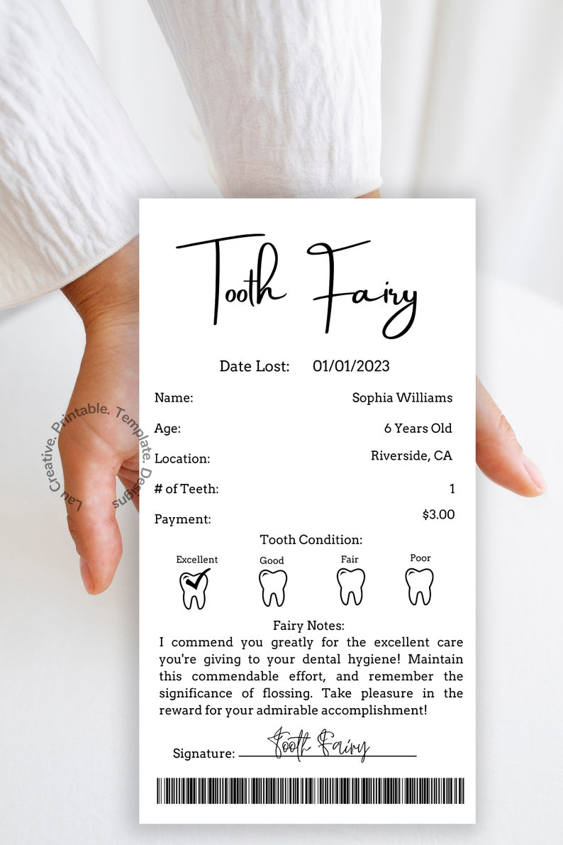 Editable Tooth Fairy Receipt Printable Certificate | First Tooth Lost ...