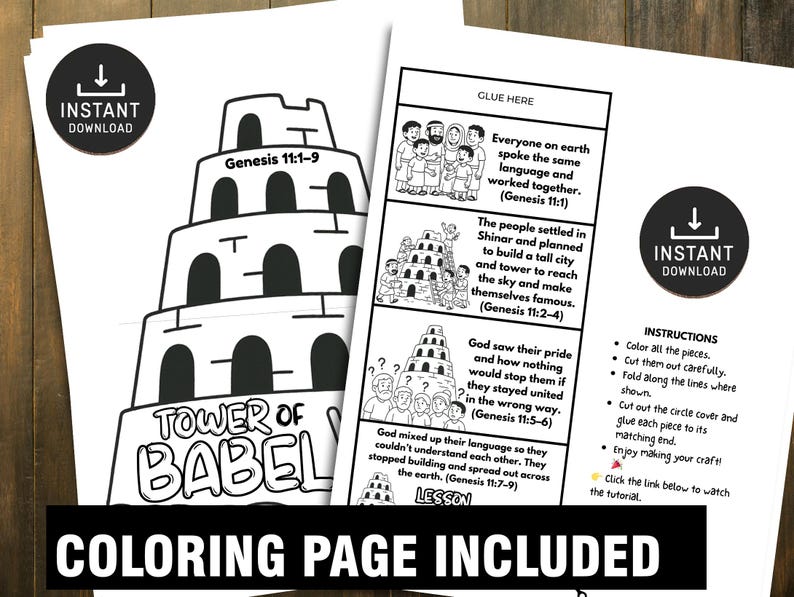 Tower of Babel Folding Surprise Bible Story Craft, Memory Game, Sunday ...