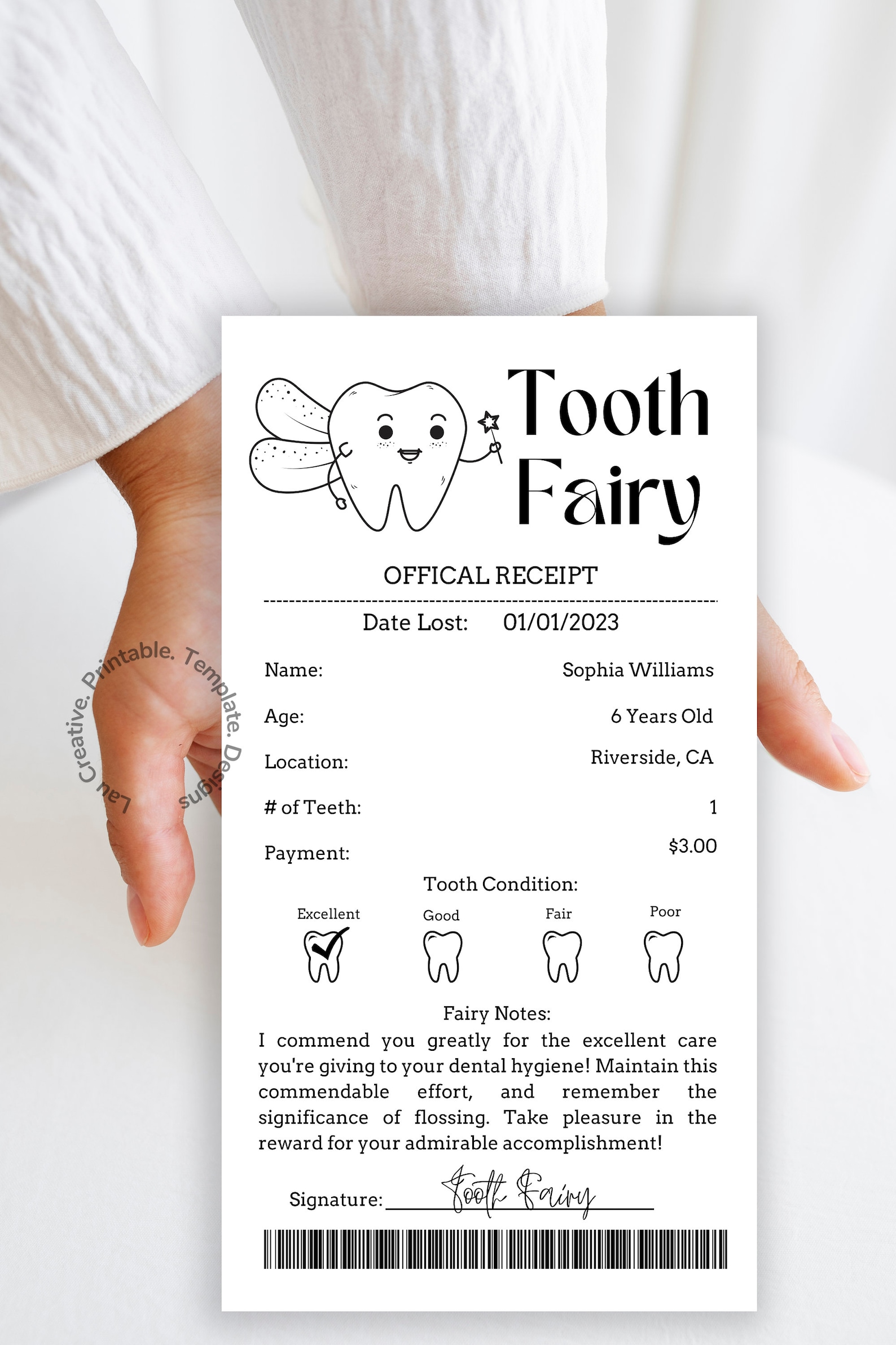 Tooth Fairy Receipt Template | Editable Tooth Fairy Letter | Digital ...