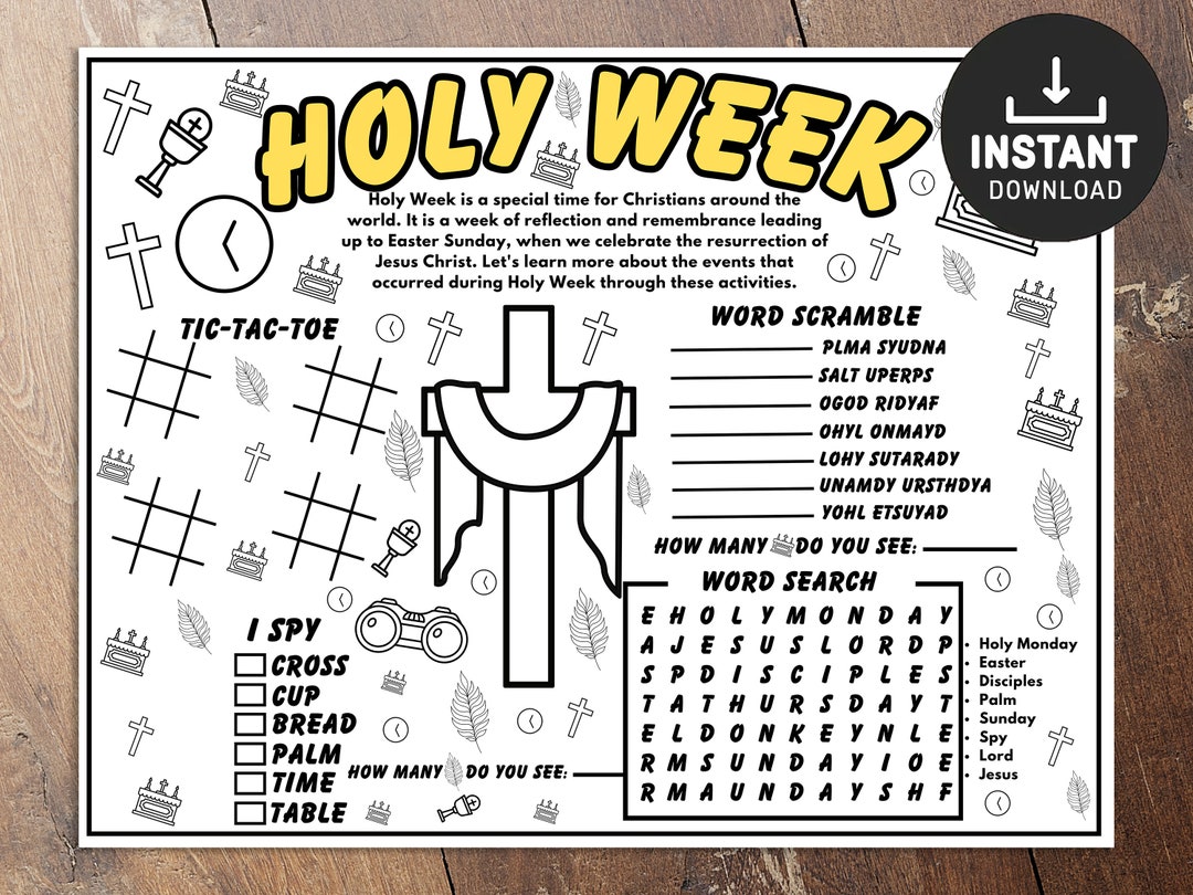 Holy Week Bible Activity, Activity Placemat, Sunday School Lesson ...