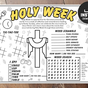 Holy Week Bible Activity, Activity Placemat, Sunday School Lesson ...