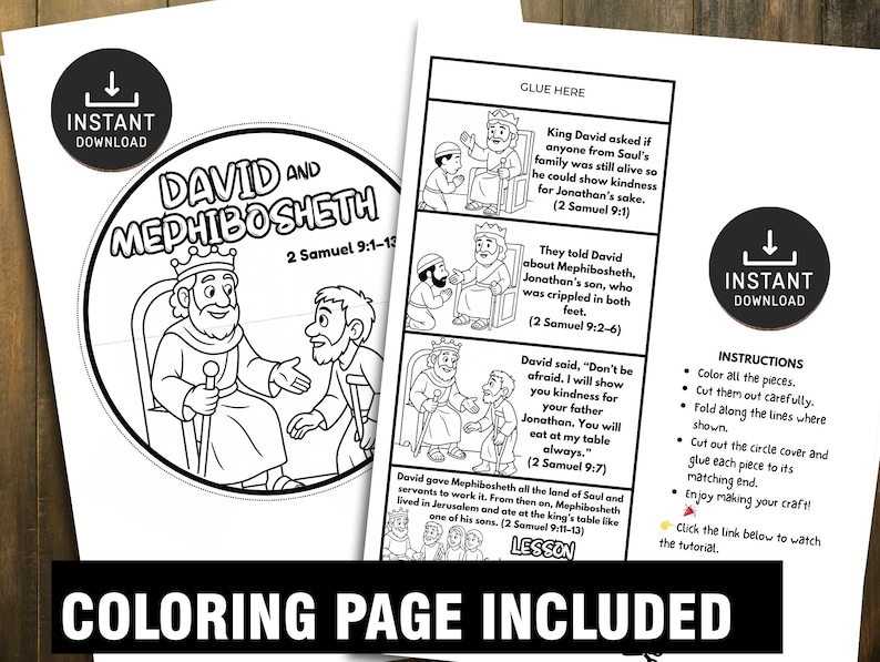 David and Mephibosheth Folding Surprise Bible Story Craft, Memory Game ...