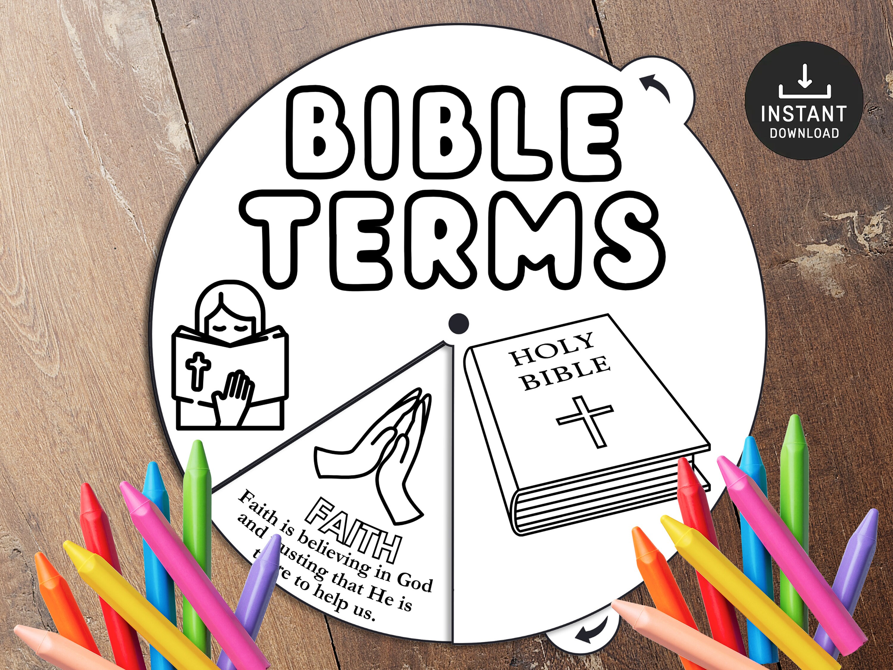 Bible Terms Coloring Wheel, Bible Activity, Memory Game, Kids Bible ...