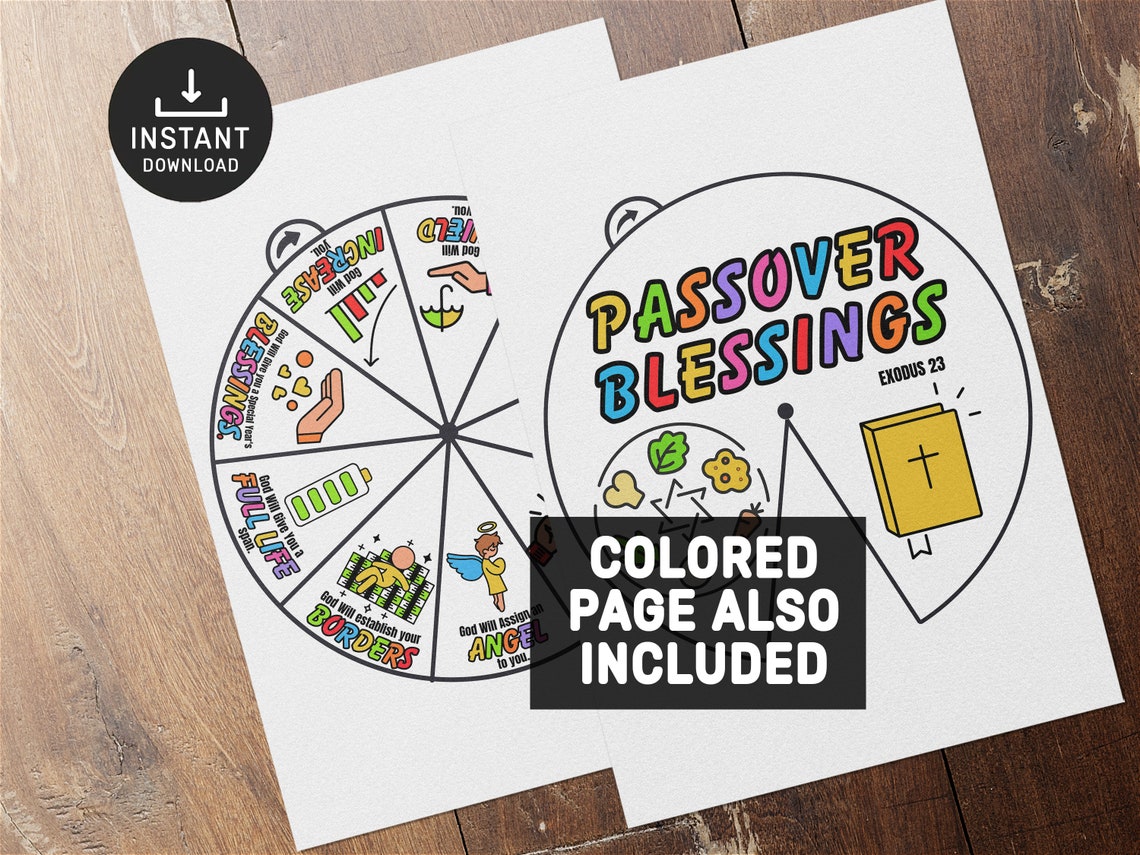Passover Blessings Coloring Wheel, Passover Craft, Passover Activity ...