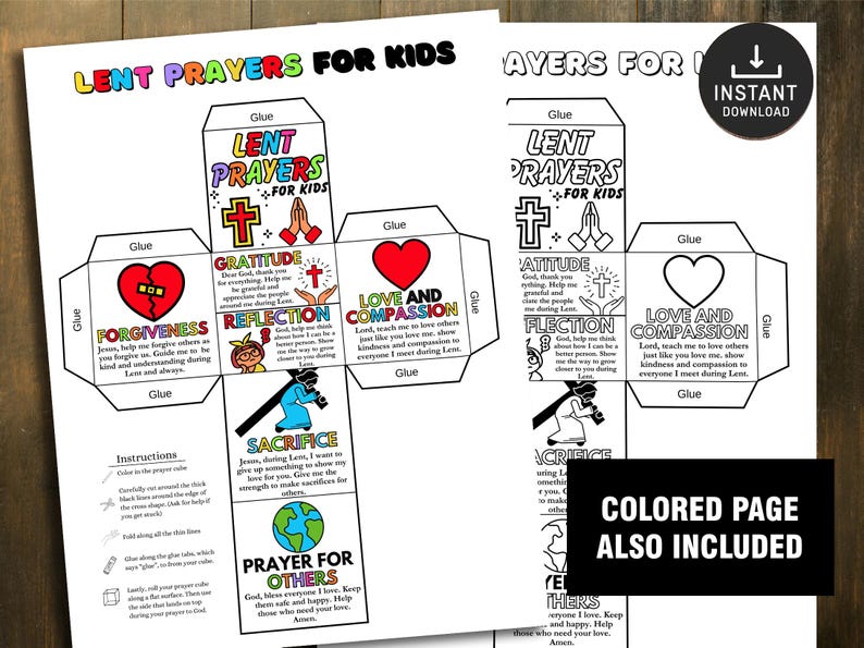 Lent Prayer Coloring Cube, Lent Activity for Kids, Ash Wednesday Bible ...
