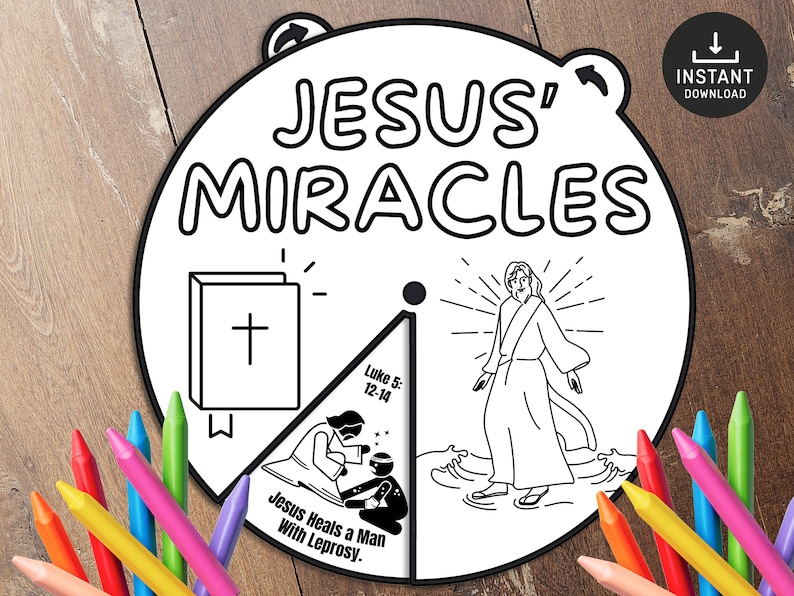 Jesus Miracles Coloring Wheel, Printable Bible Verse Activity, Kids ...