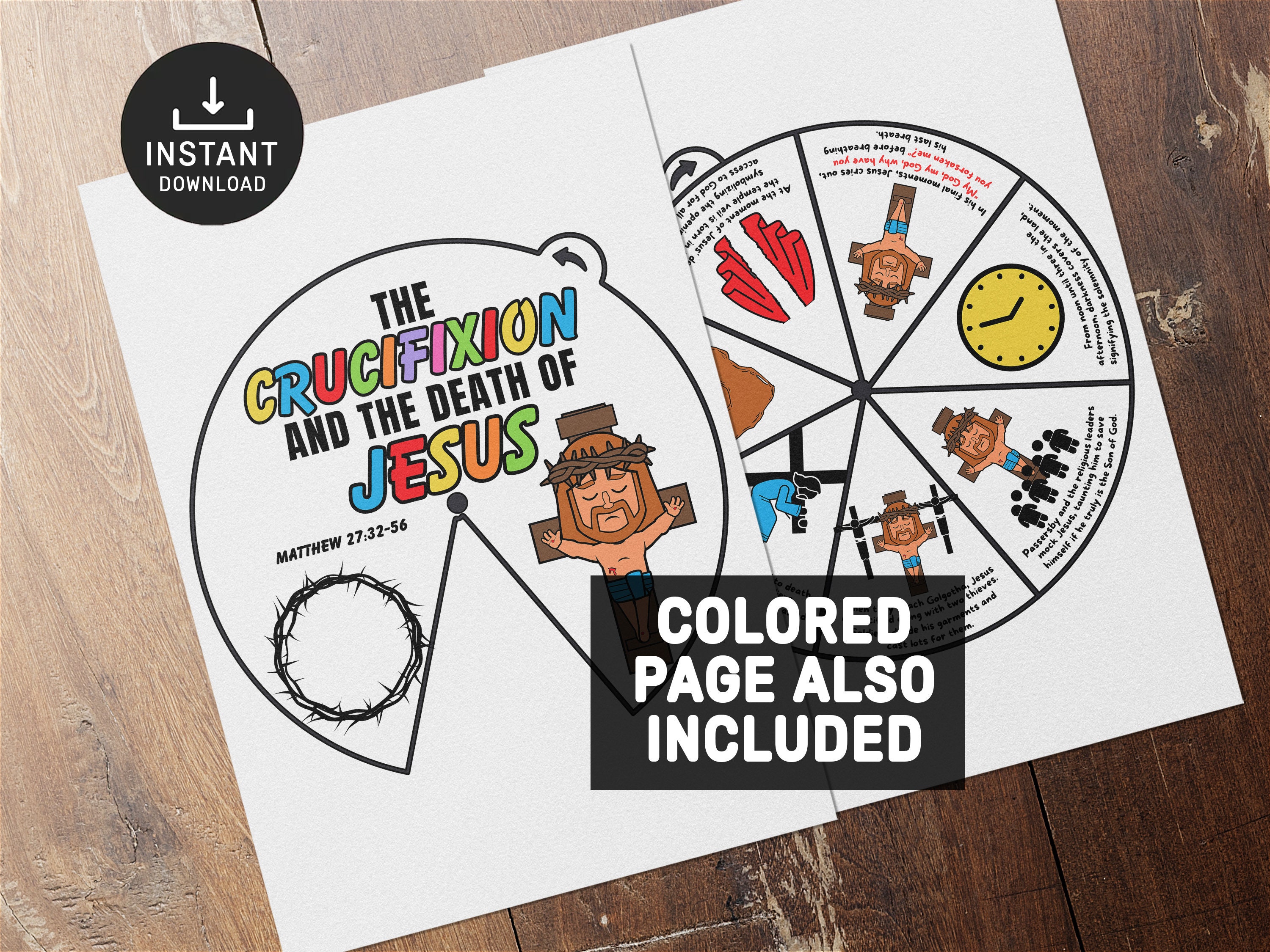 Jesus Dies on Cross Coloring Wheel Easter Story Craft, Easter Story ...