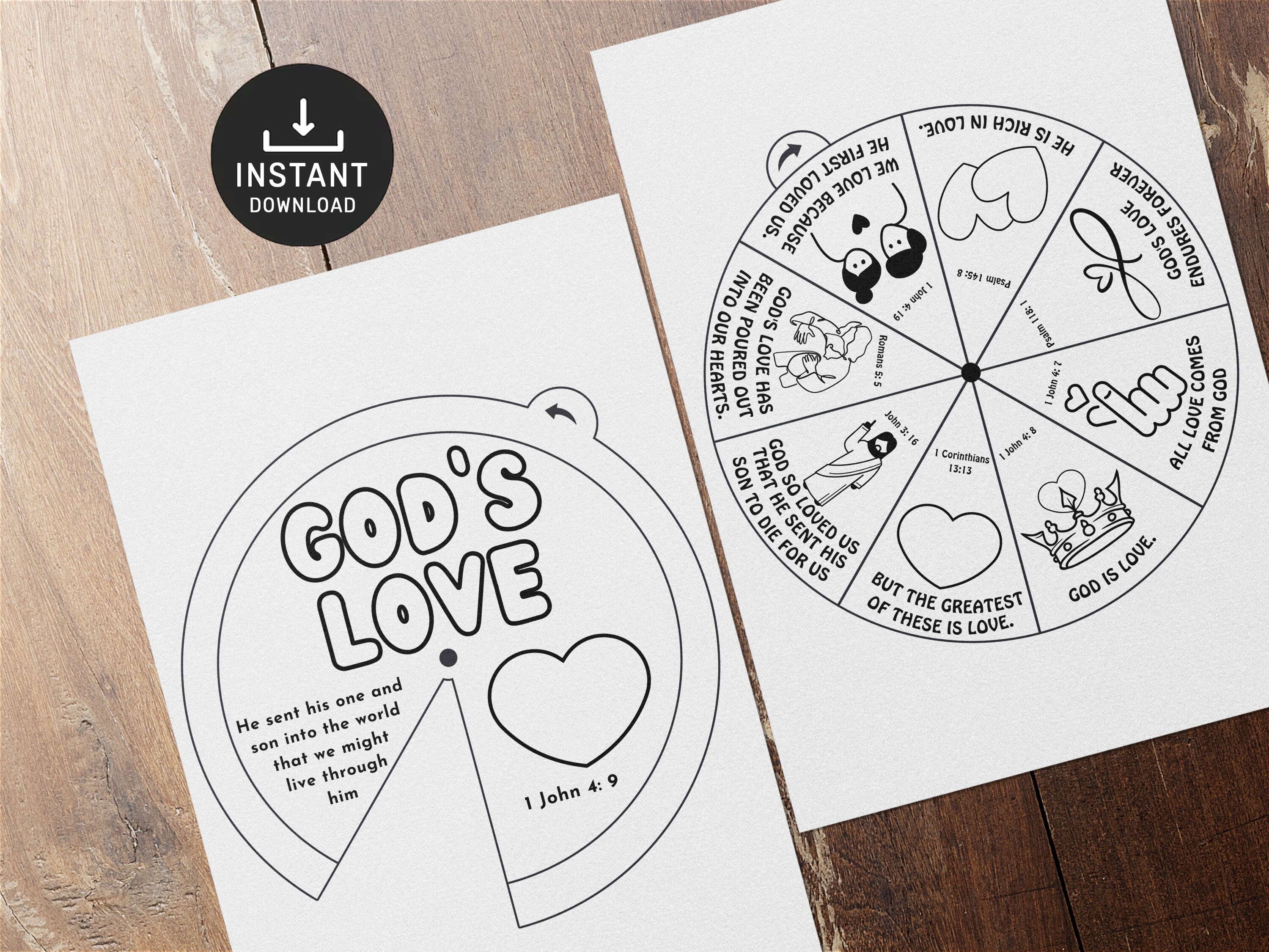 Gods Love Scripture Coloring Wheel, Printable Bible Valentine Activity ...