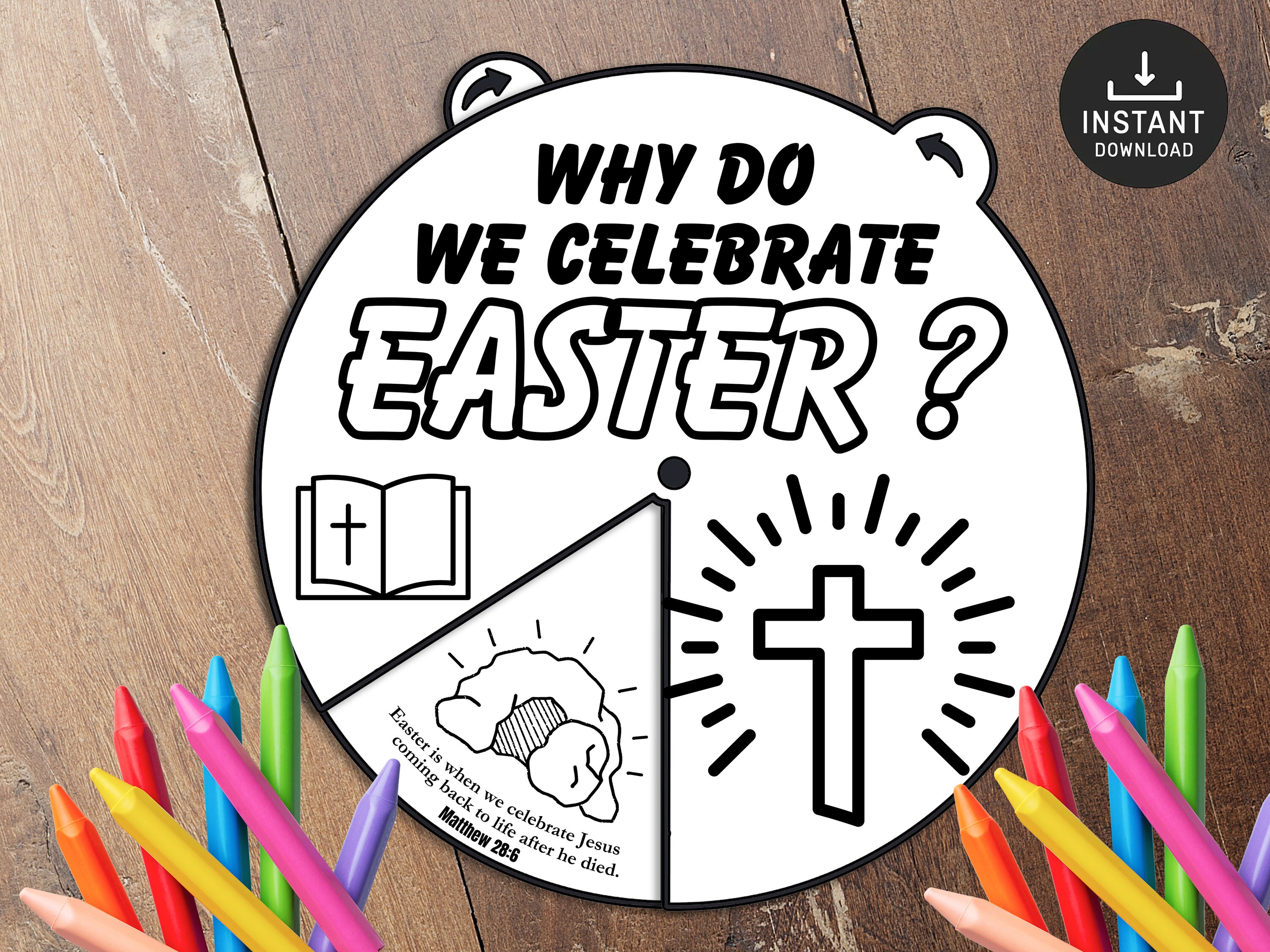 Easter Coloring Wheel, Easter Bible Lesson, Sunday School Craft, Holy ...