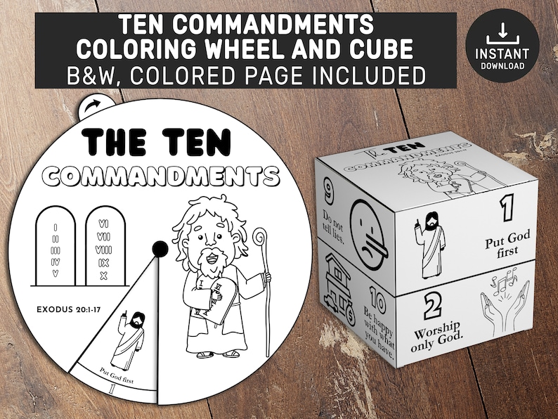 Ten Commandments Coloring Wheel Bible Activity Kids Bible - Etsy