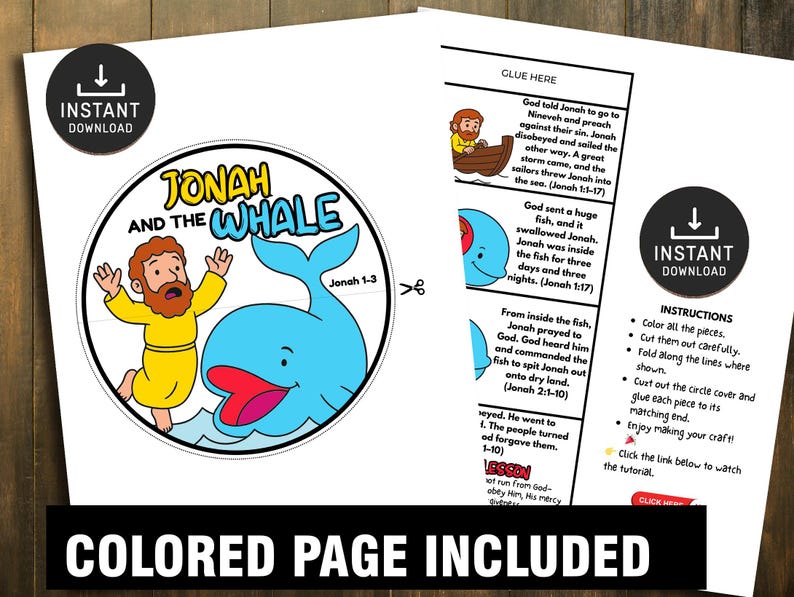 Jonah and the Whale Folding Surprise Bible Craft, Kids Bible Lesson ...