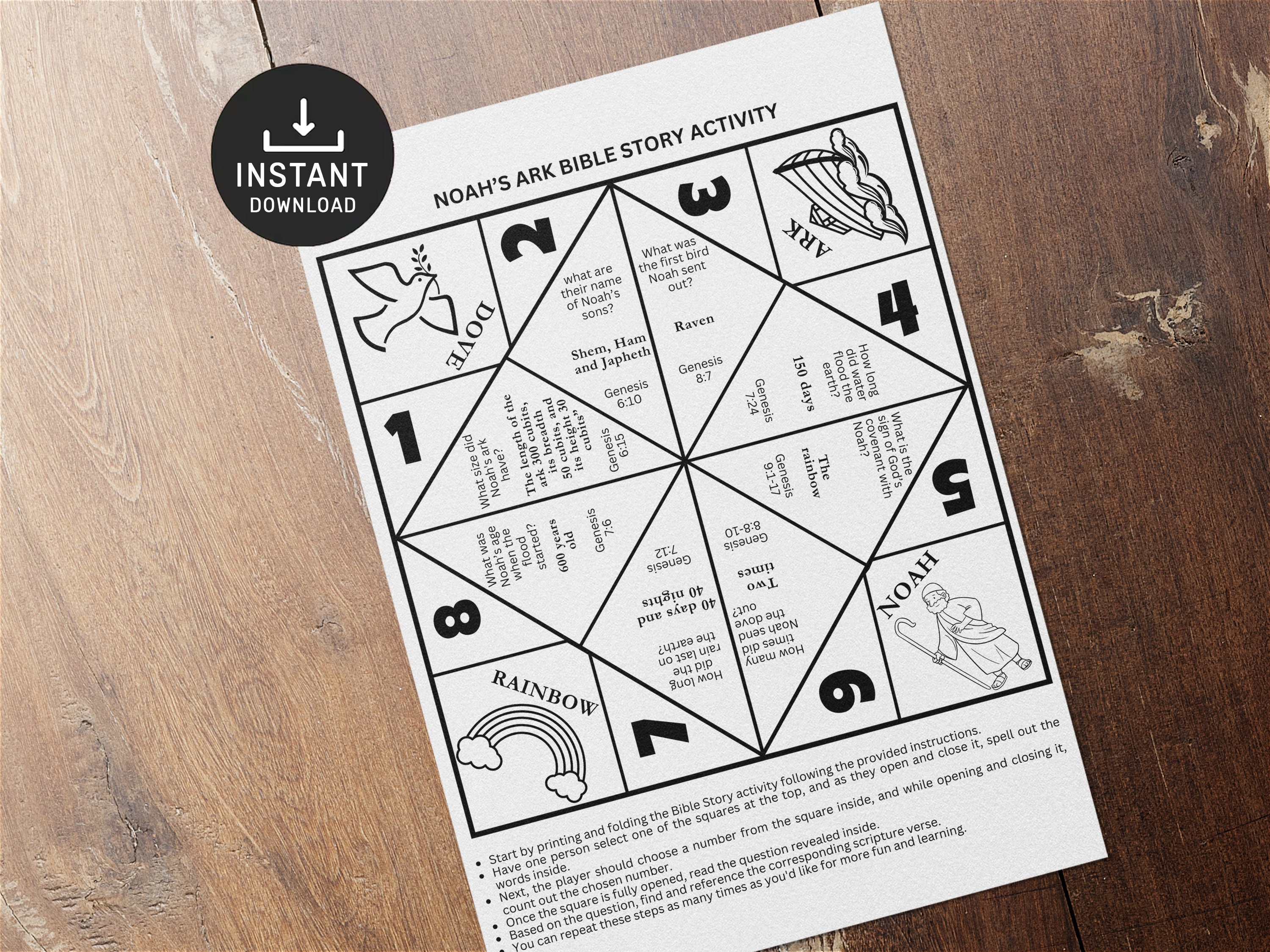 Noah's Ark Bible Story Activity, Sunday School Craft, Printable Paper ...