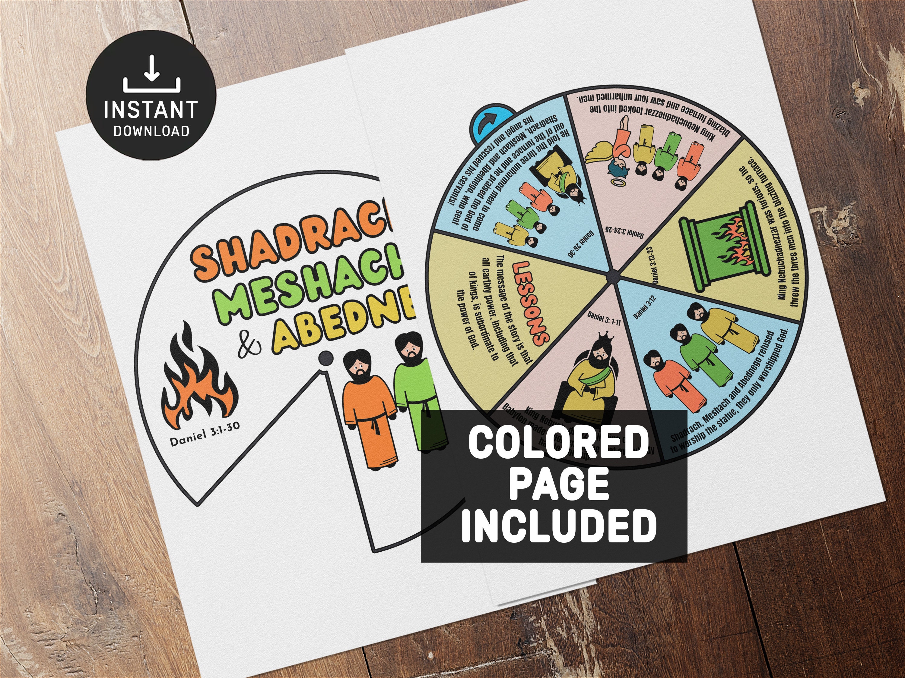 Shadrach, Meshach & Abednego Coloring Wheel, Printable Bible Activity ...