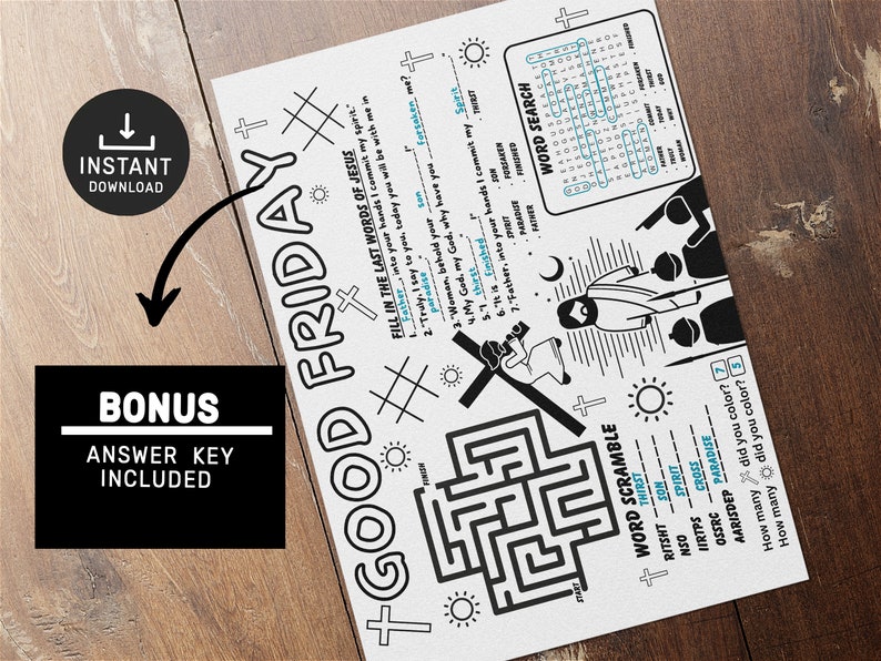 Good Friday Activity Placemat, Holy Week, Sunday School, Bible Placemat ...