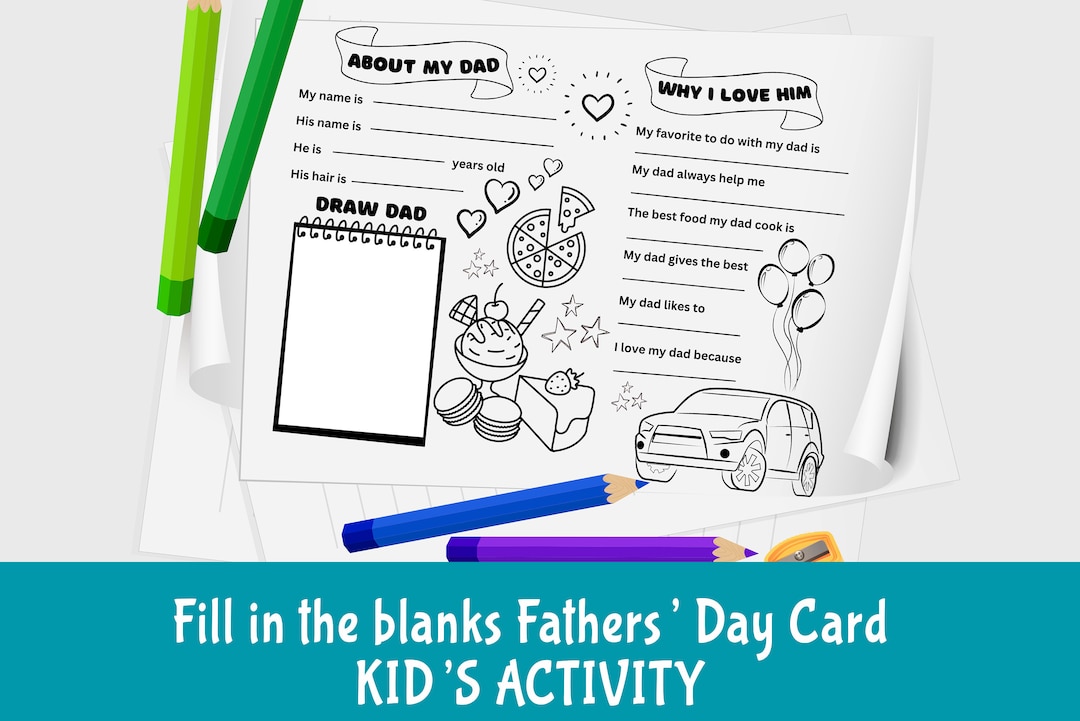 Father's Day Card, Fill in the Blanks, All About Dad, Kids' Activity ...