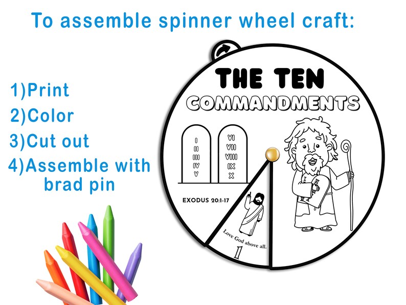 Ten Commandments Coloring Wheel, Bible Activity, Kids Bible Lesson ...