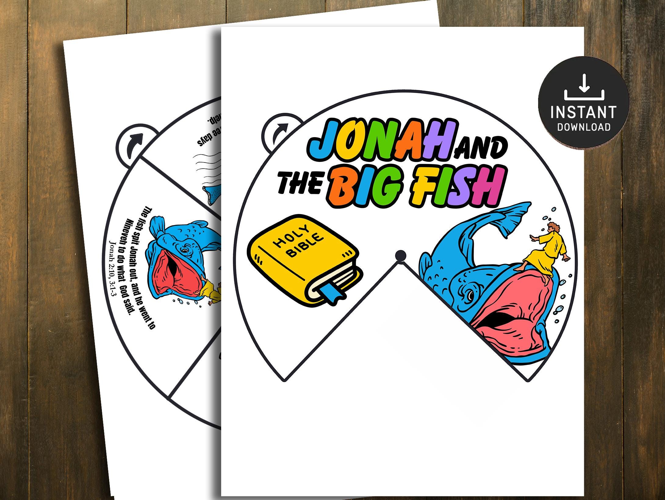 Jonah and the Whale Coloring Wheel, Printable Bible Activity, Kids ...
