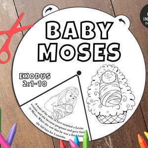 Baby Moses Coloring Wheel, Printable Bible Activity, Watercolor, Kids ...