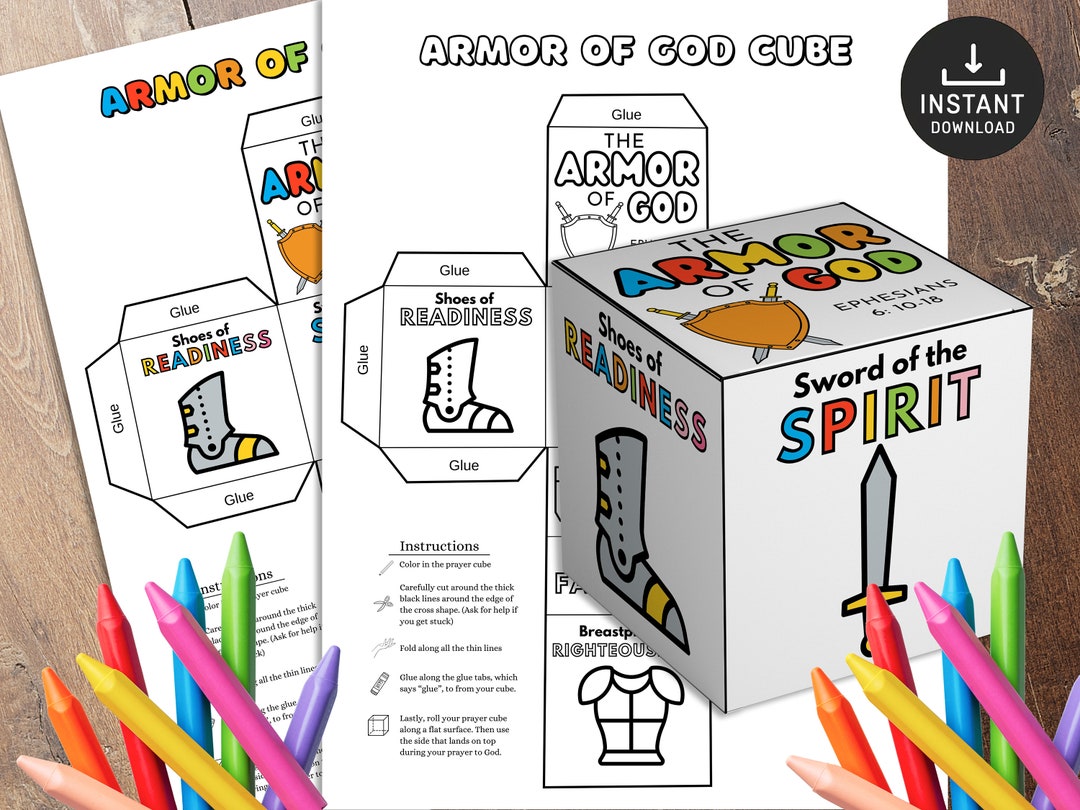Armor of God Coloring Cube, Bible Activity, Bible Lesson, Memory Game ...