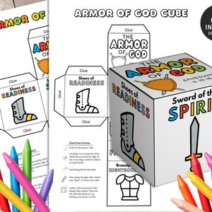 Armor of God Coloring Cube, Bible Activity, Bible Lesson, Memory Game ...
