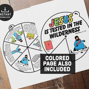 Jesus is Tempted in the Wilderness Coloring Wheel, Matthew 4:1-11 Bible ...
