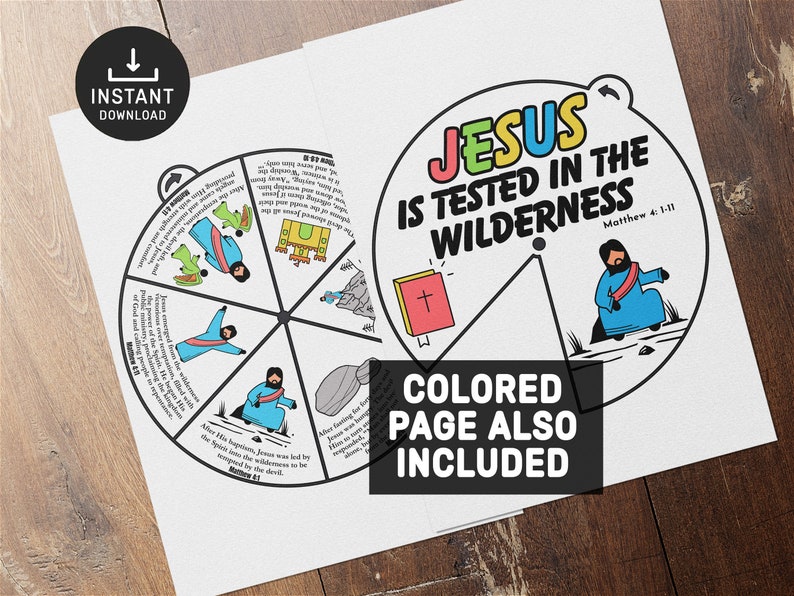 Jesus is Tempted in the Wilderness Coloring Wheel, Matthew 4:1-11 Bible ...