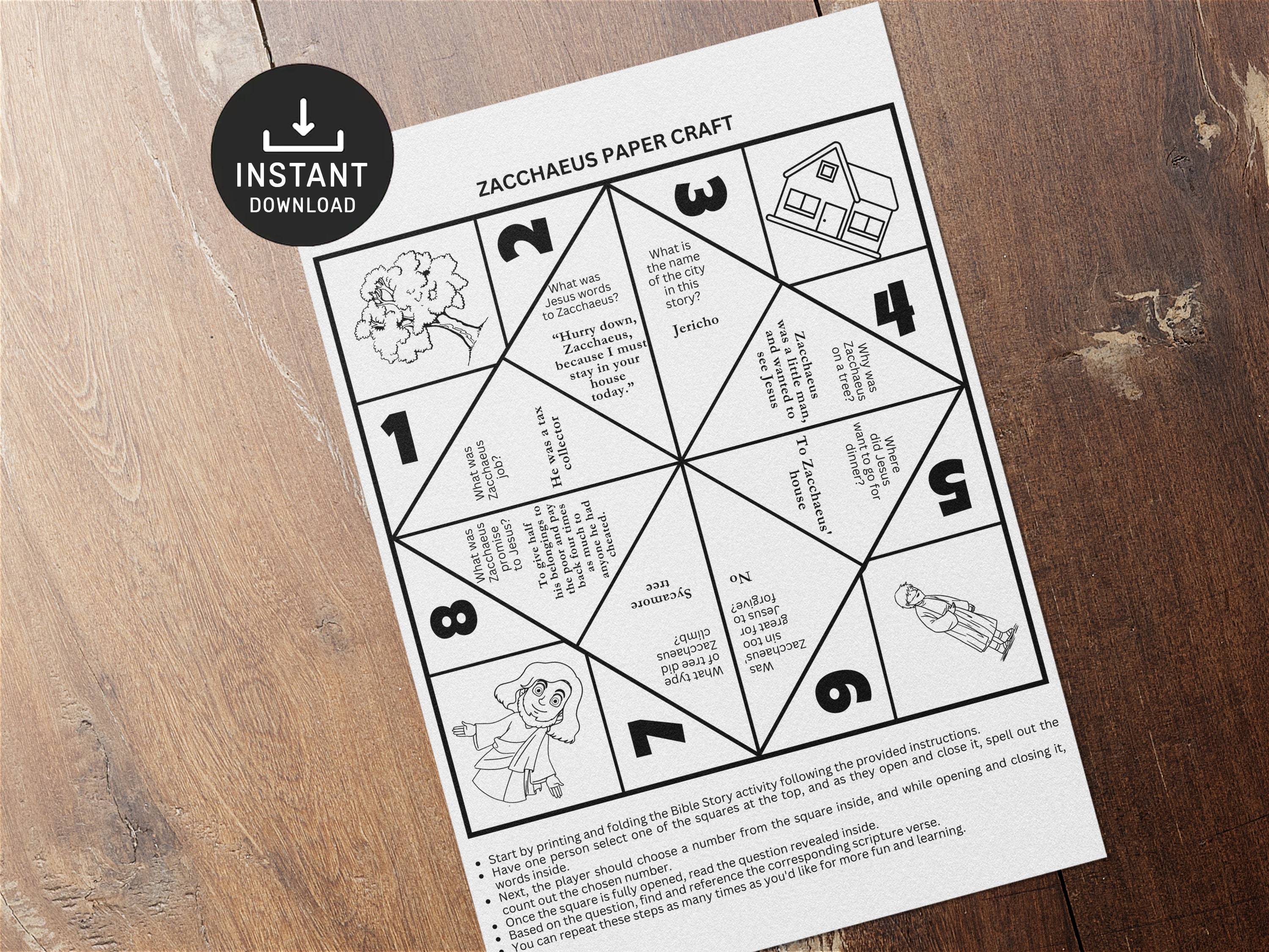 Zacchaeus Craft Fortune Teller Cootie Catcher Zacchaeus the - Etsy